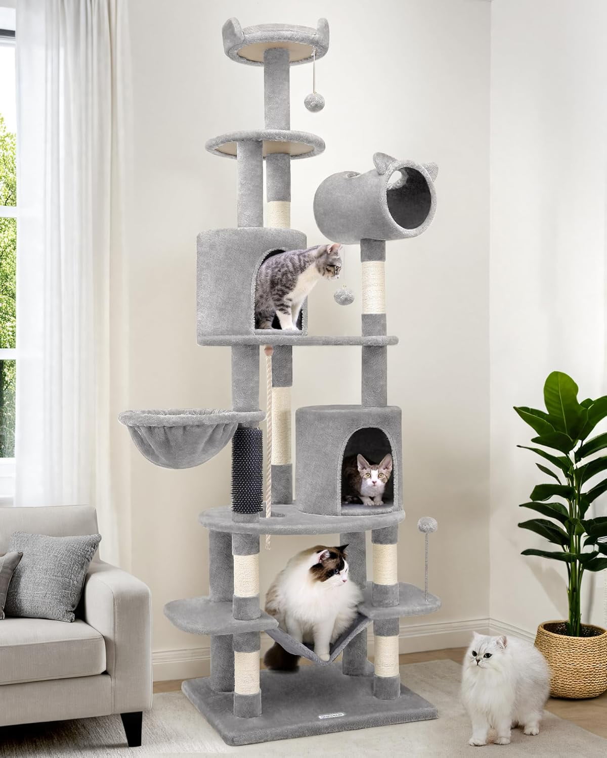 Artistic Curved Cat Tower for Small Cats (Under 12 lbs), 81-inch Slim ...