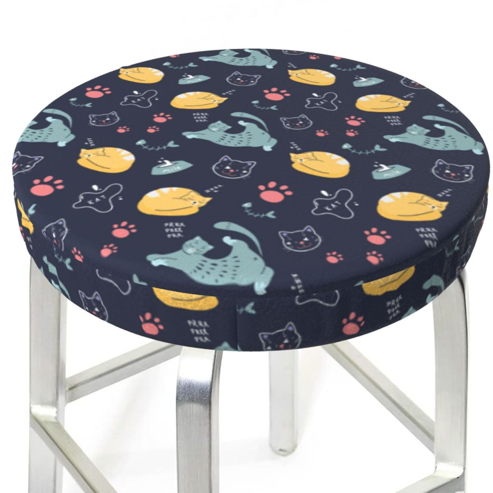 Artistic Cute Cartoon Cat Bar Stool Covers Round - Washable Round Seat ...