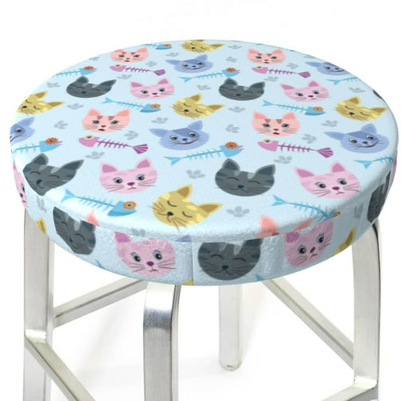Artistic Cute Cartoon Cat Fishbone Bar Stool Covers - Stretch Round ...