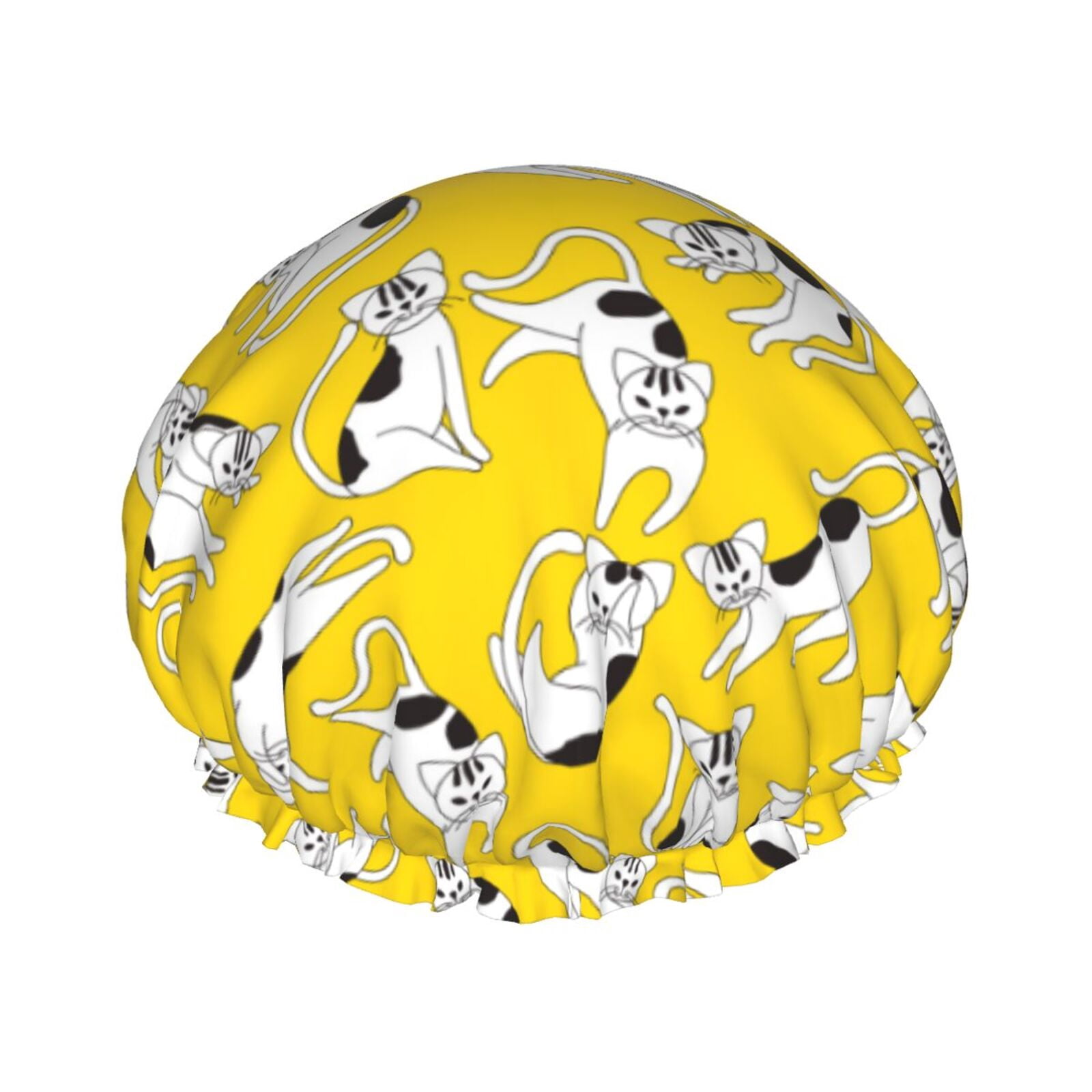 Artistic Cute Cartoon Cat Yellow Double Layers Shower Cap, Reusable ...