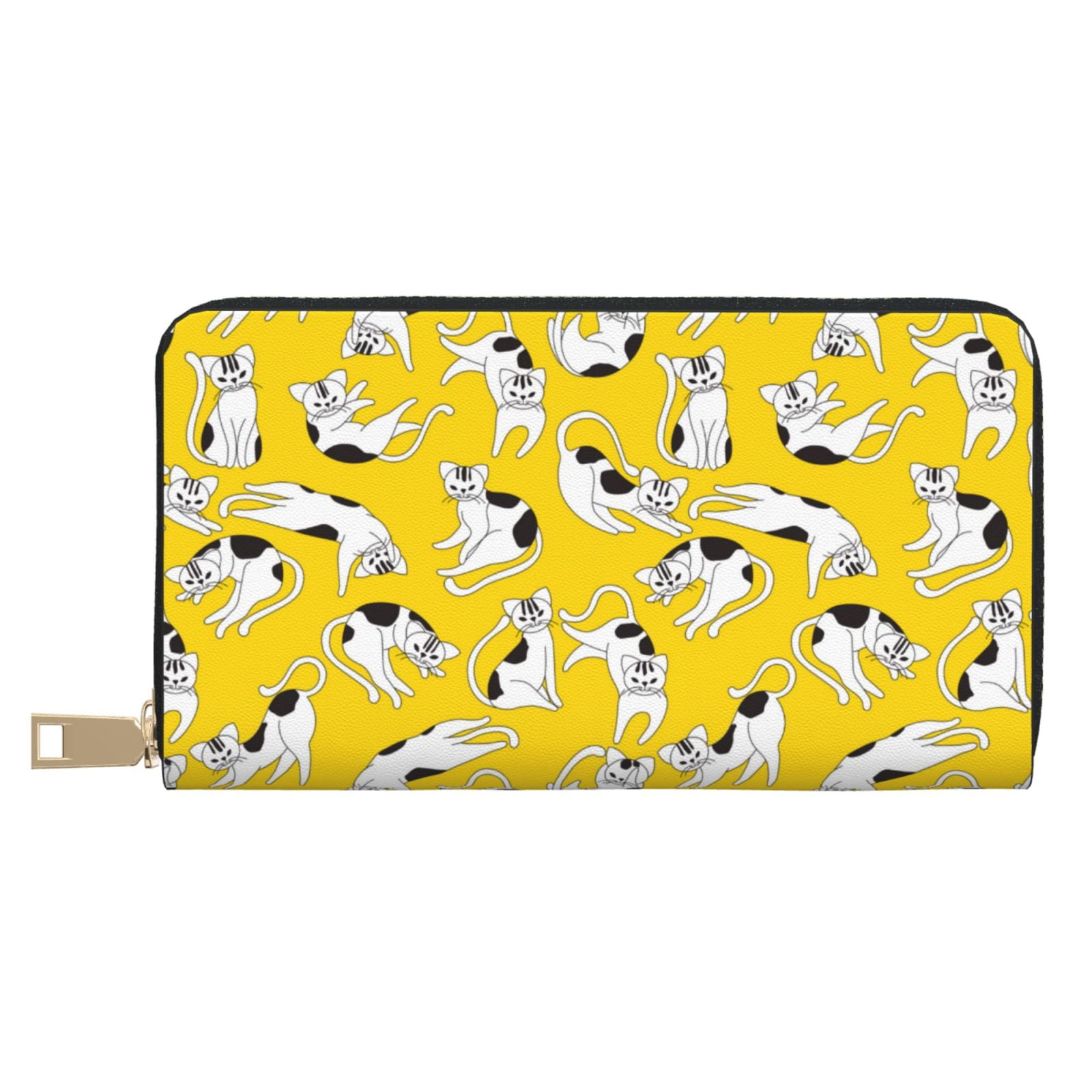 Artistic Cute Cartoon Cat Yellow Wallet Women, Leather Bifold Multi ...