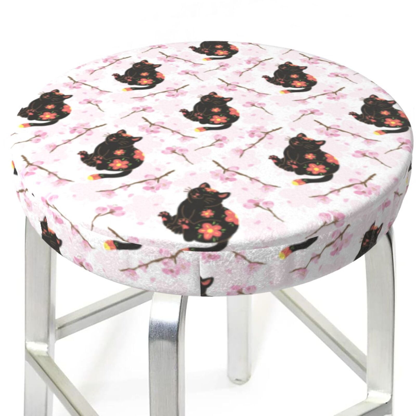 Artistic Cute Cat Flower Bar Stool Covers Round - Washable Round Seat ...