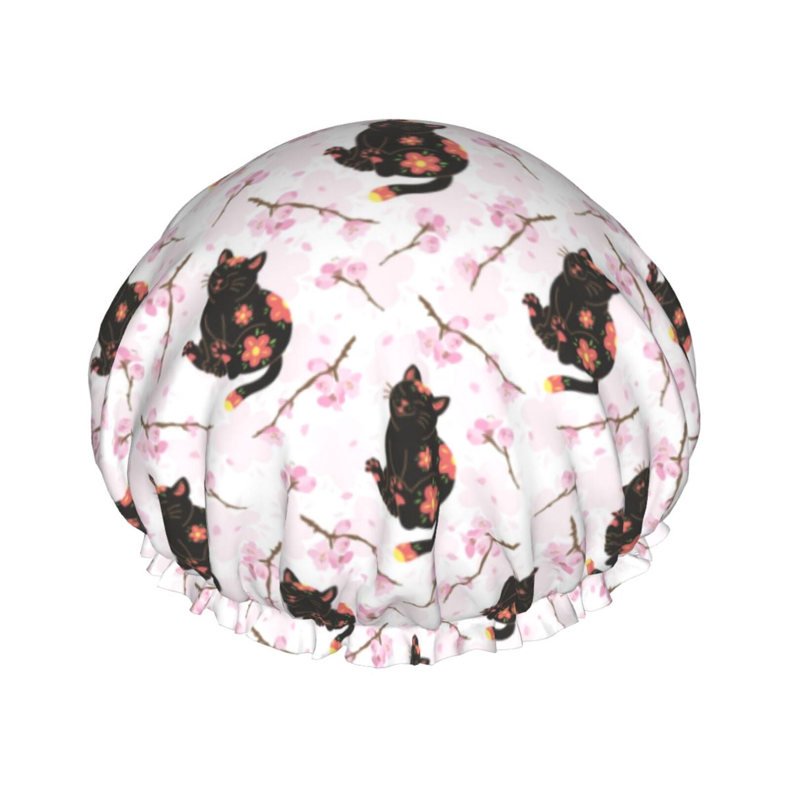Artistic Cute Cat Flower Shower Cap, Reusable Bath Hair Hat for all ...