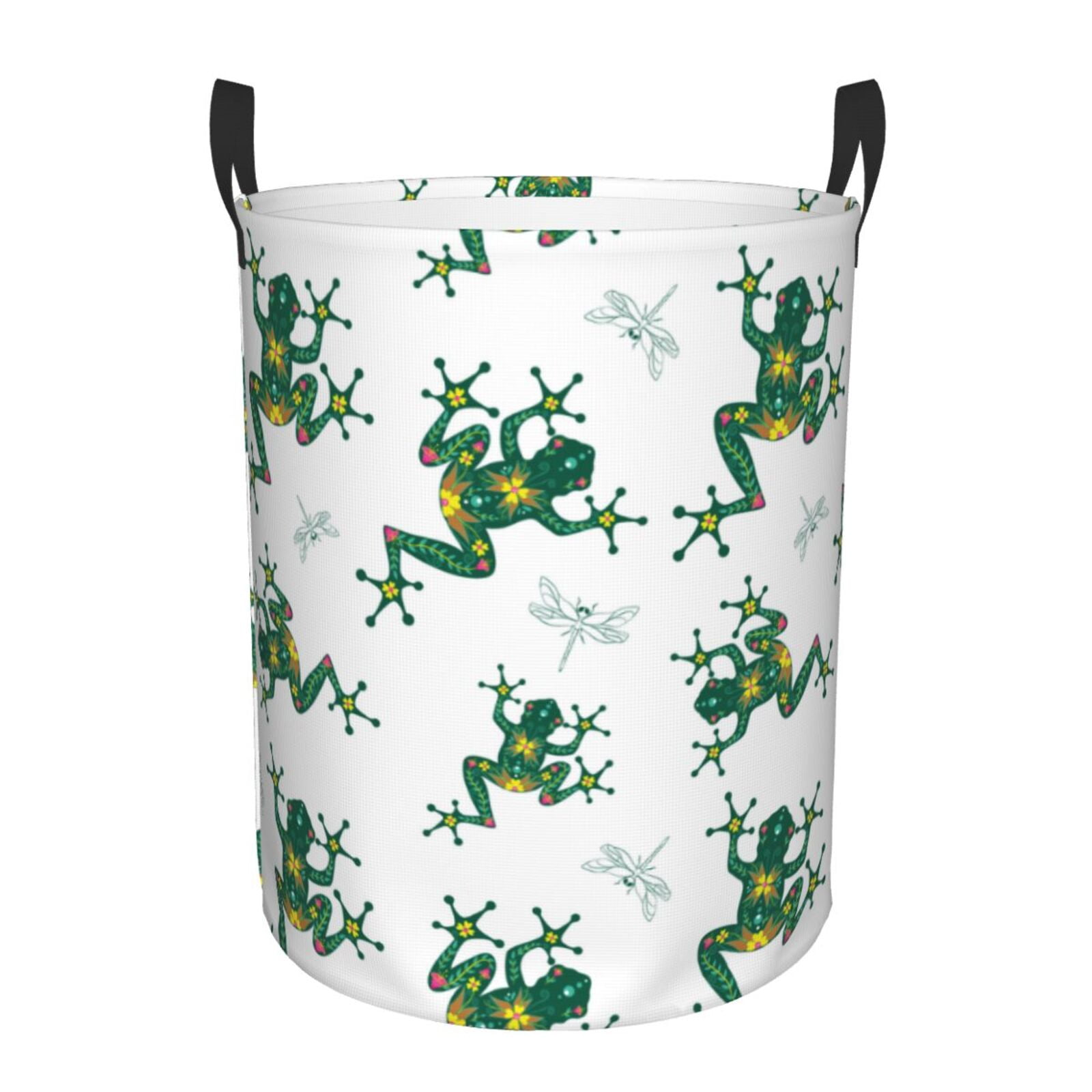 Artistic Cute Frog Dragonfly Round Laundry Basket, Laundry Hamper with ...