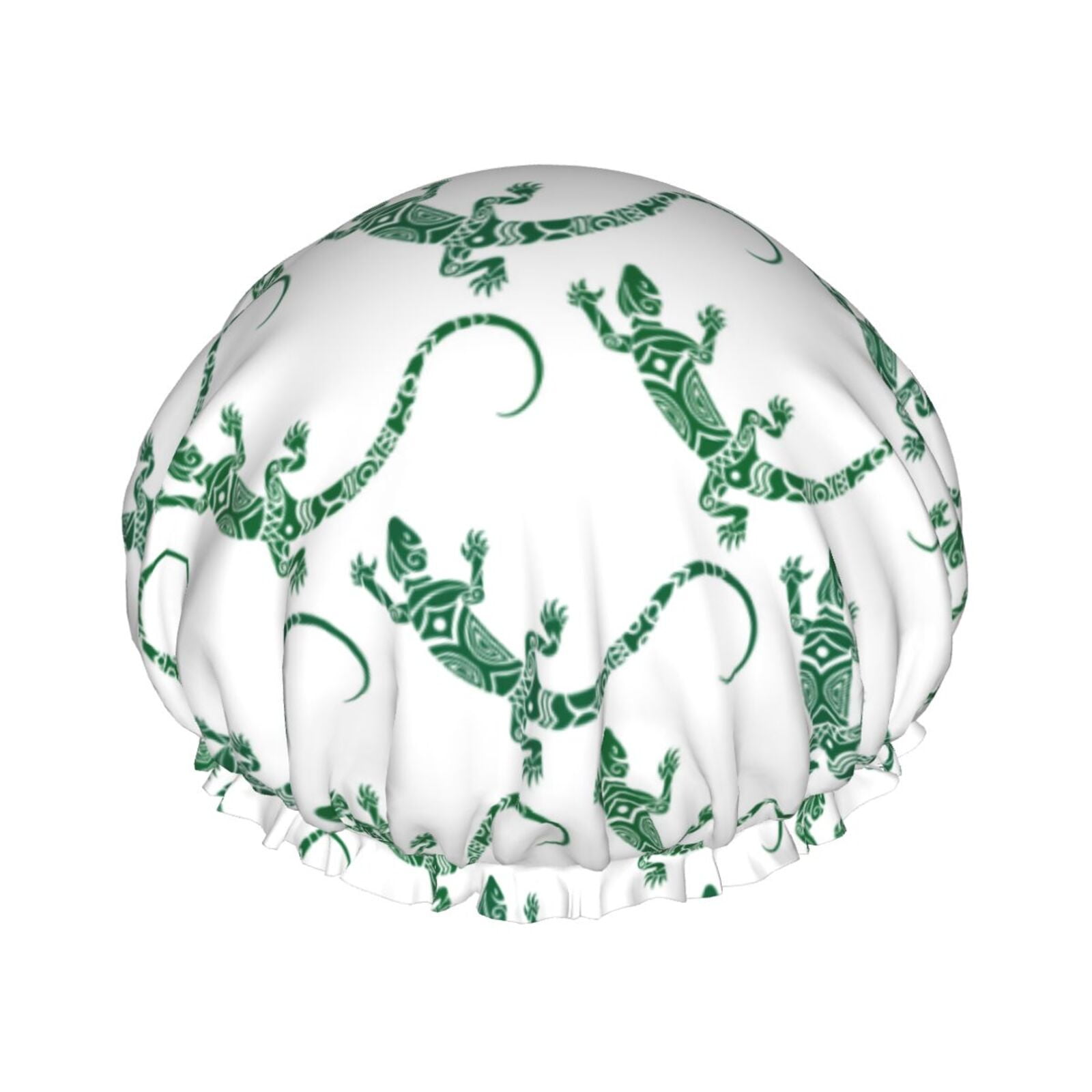Artistic Cute Lizard Gecko White Shower Cap Reusable Waterproof, Double ...