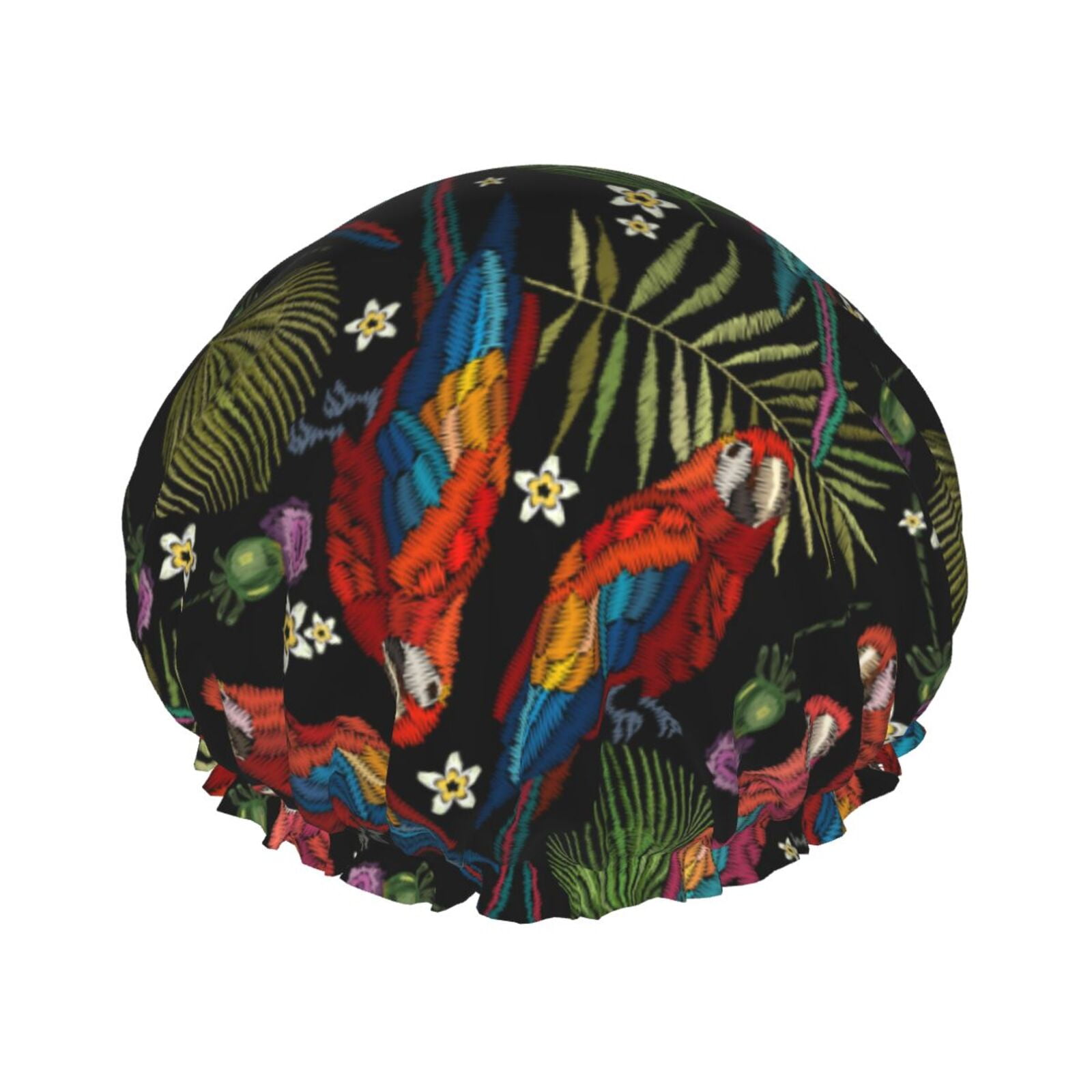 Artistic Cute Parrot Plant Flower Shower Cap, Reusable Bath Hair Hat ...