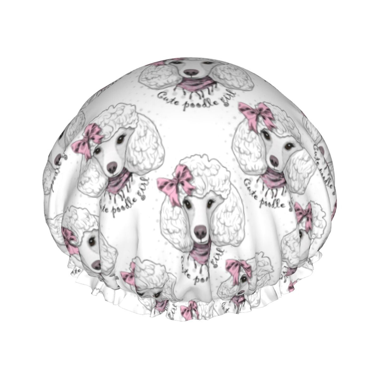 Artistic Cute Poodle Dog Pink_B Shower Cap, Reusable Bath Hair Hat for ...