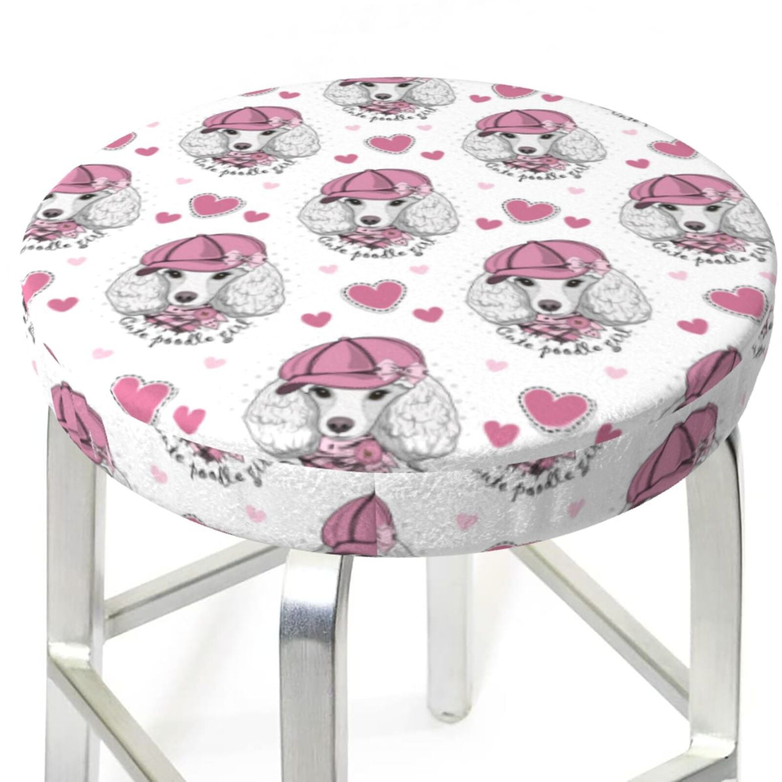 Artistic Cute Poodle Dog Pink_C Bar Stool Covers - Stretch Round Seat ...