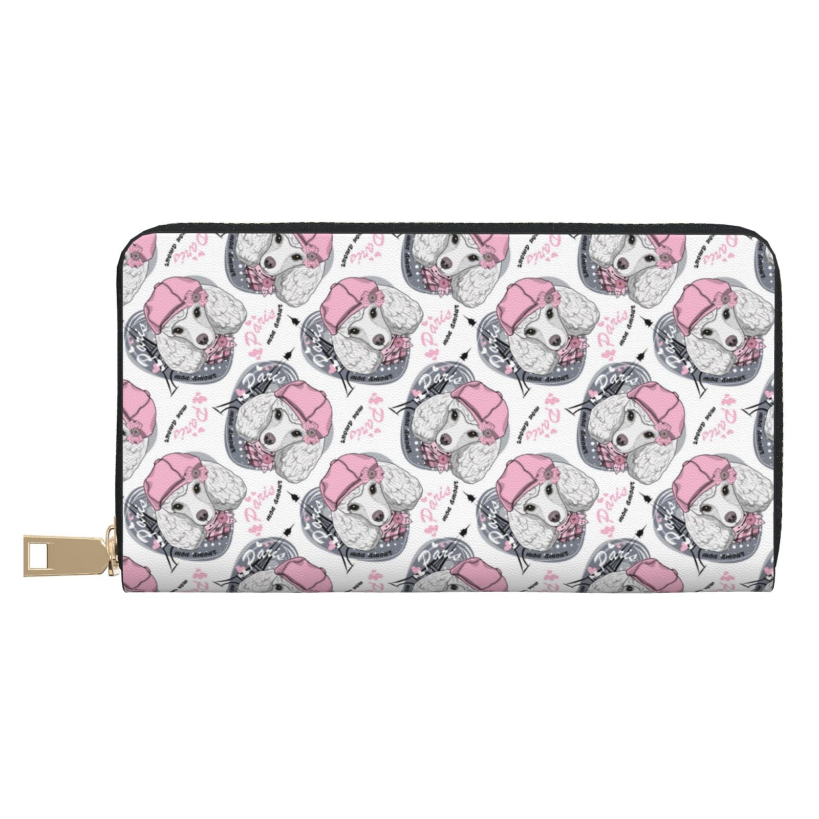 Artistic Cute Poodle Dog Pink Wallet Women, Leather Bifold Multi Card ...
