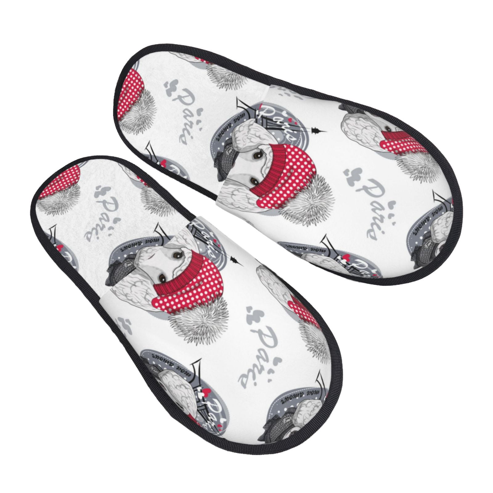 Artistic Cute Poodle Dog Red House Slippers for Women Indoor, Fuzzy ...