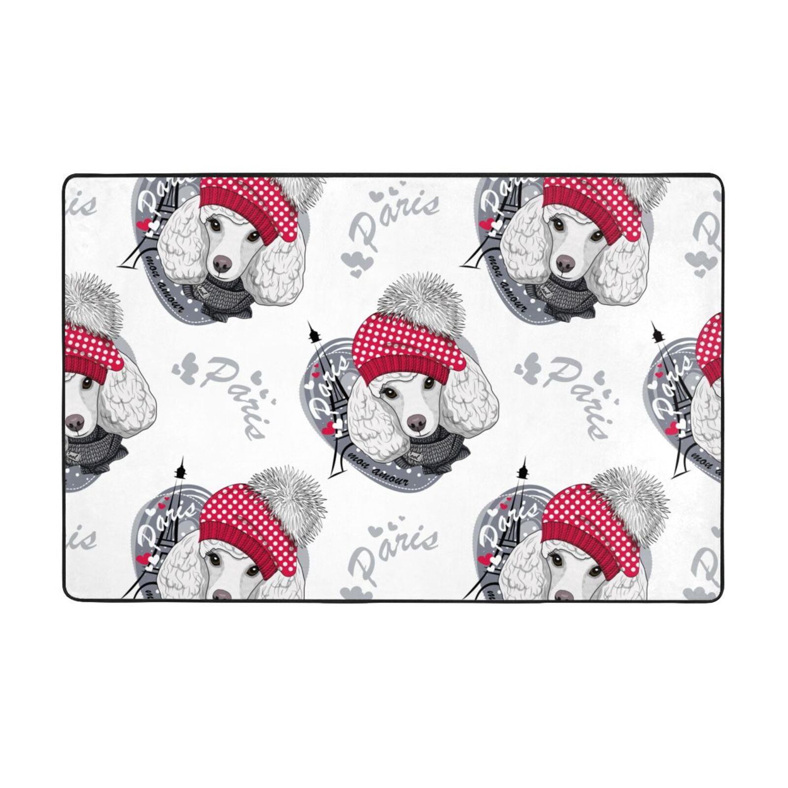 Artistic Cute Poodle Dog Red Indoor Door Mat, Bedroom Rug & Carpets ...