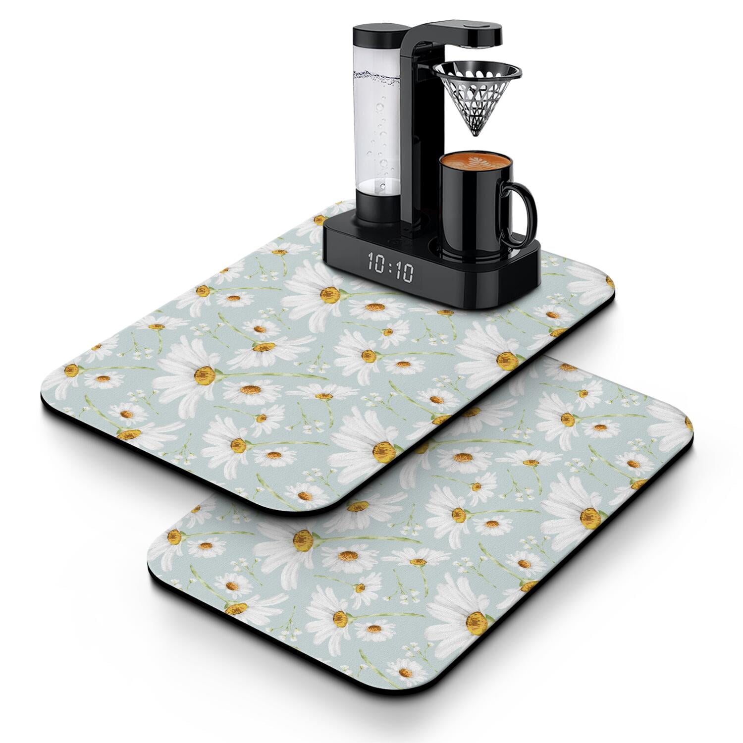 Artistic Daisy Flower Kitchen Mat, Absorbent Coffee Bar Mat, Retro ...