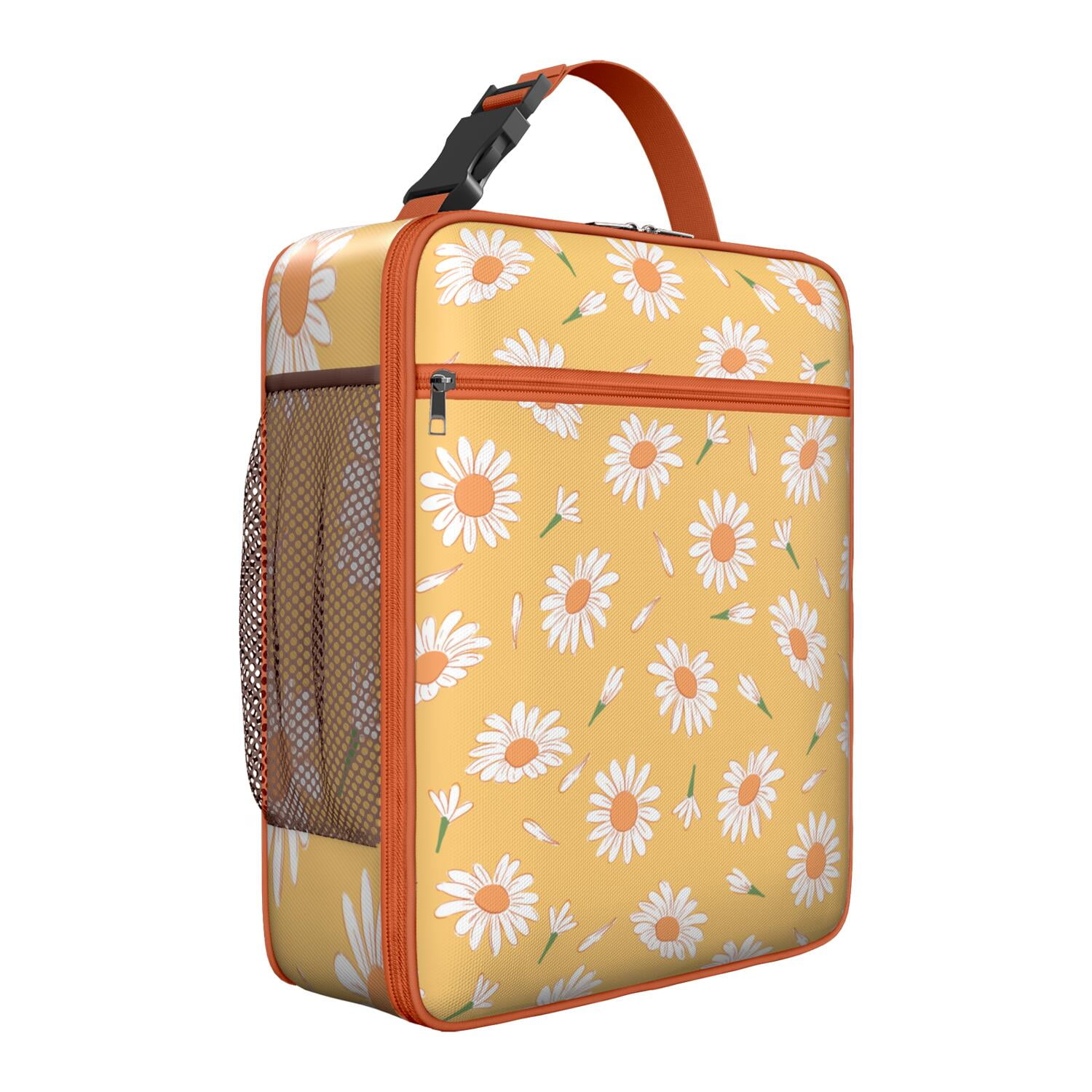 Artistic Daisy Print Lunch Bag, Boho Vintage Flower Bloom Design, Leakproof Insulated Lunch Box ...