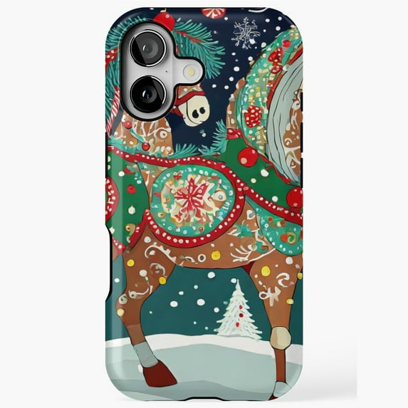 Artistic Decorated Christmas Horse Phone Case with iPhone 17 to 11 Pro ...