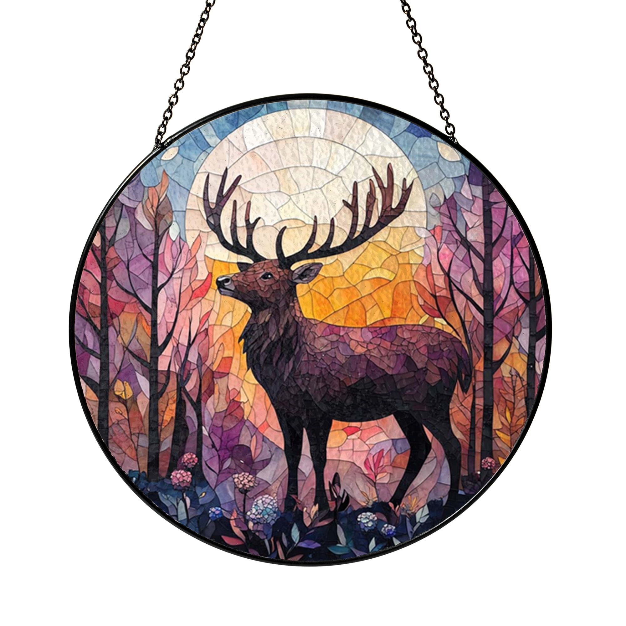 Artistic Deer Forest Stained Glass Suncatcher – Round Window Art1901 ...