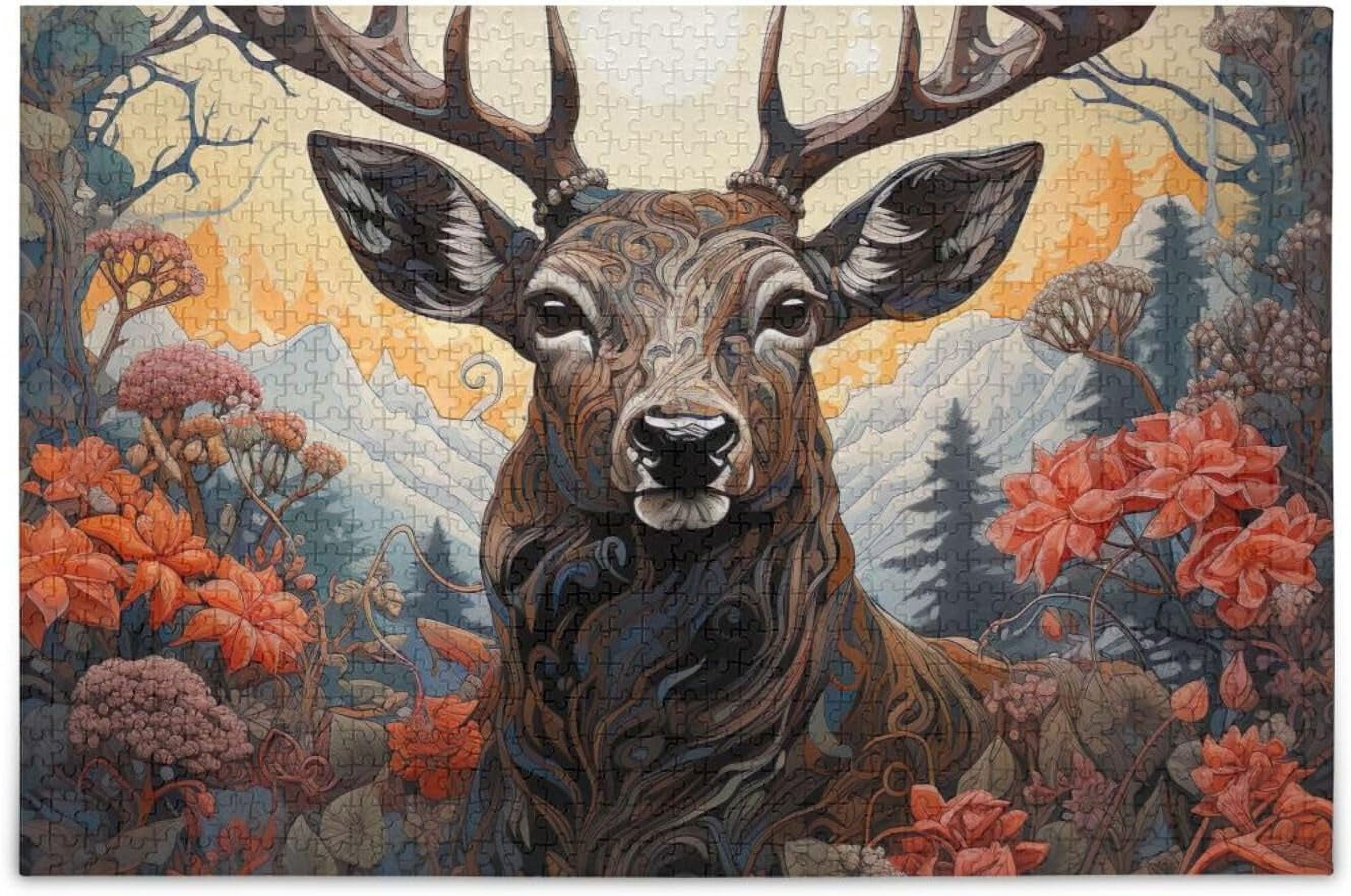 Artistic Deer Portrait Puzzle 500 Pieces - Wooden Jigsaw Puzzles for ...