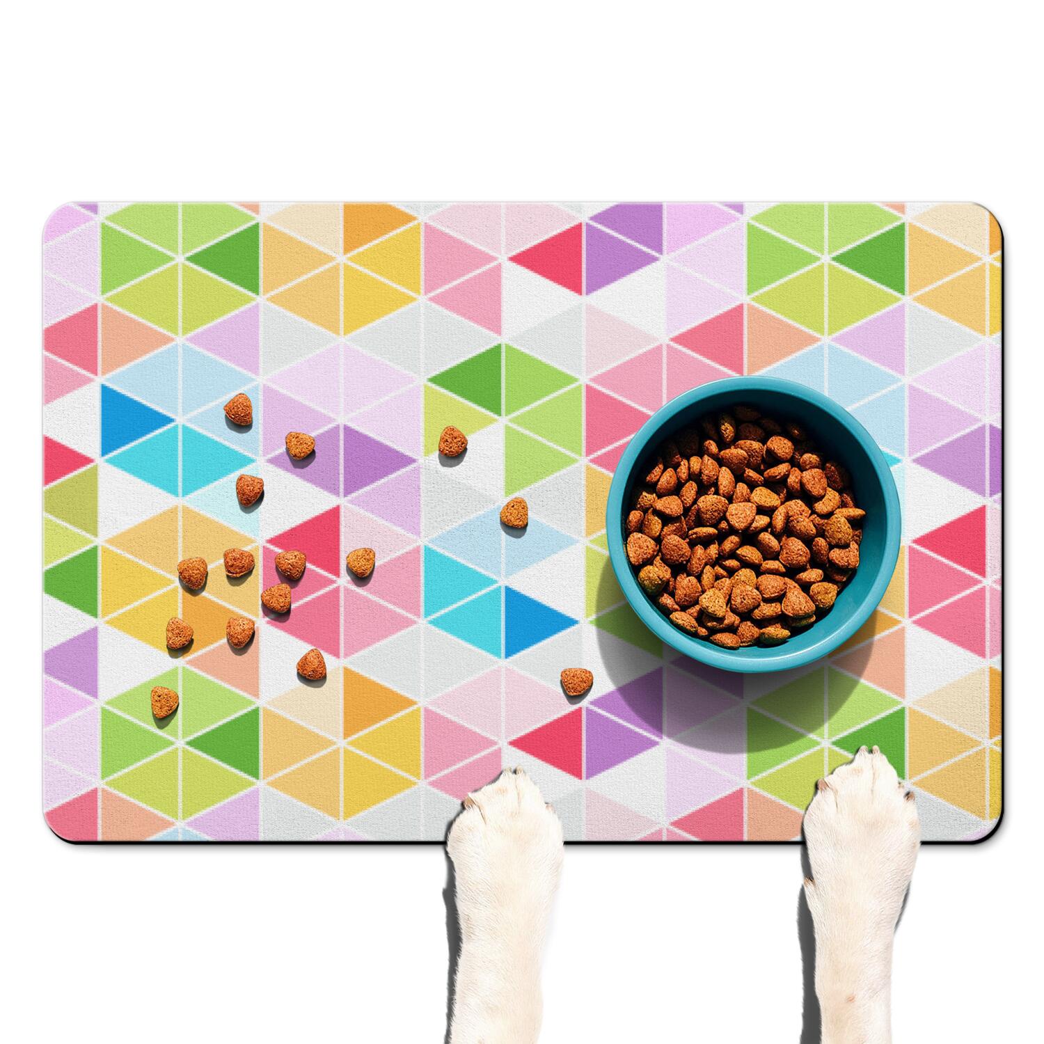 Artistic Dog Food Mat with Retro and Geometric Prints – Durable, Non ...