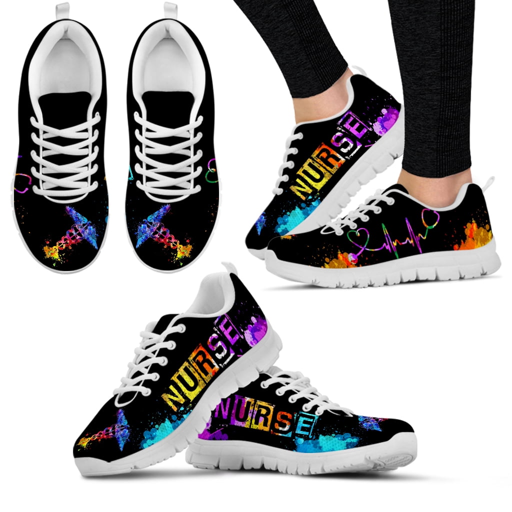 Artistic Doodle Design Luxury Fashion Sneakers Black Nurse Print Shoes ...