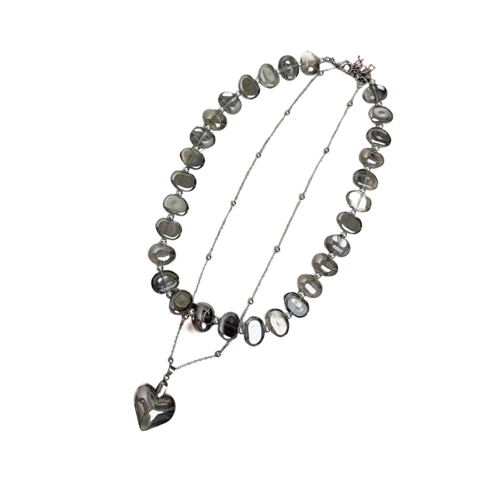 Artistic Double Layer Beaded Necklace Retro Irregular Heart Charm ...