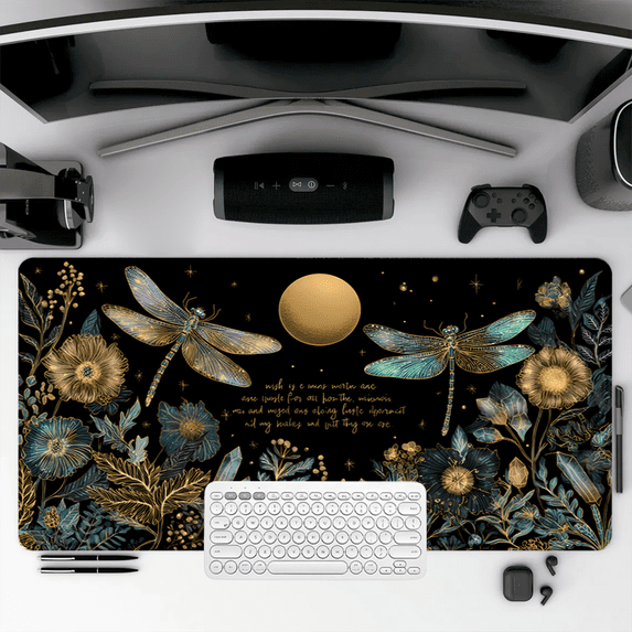 Artistic Dragonfly and Moon Mouse Pad 35.4 x 15.8 inches Rubber Desk ...