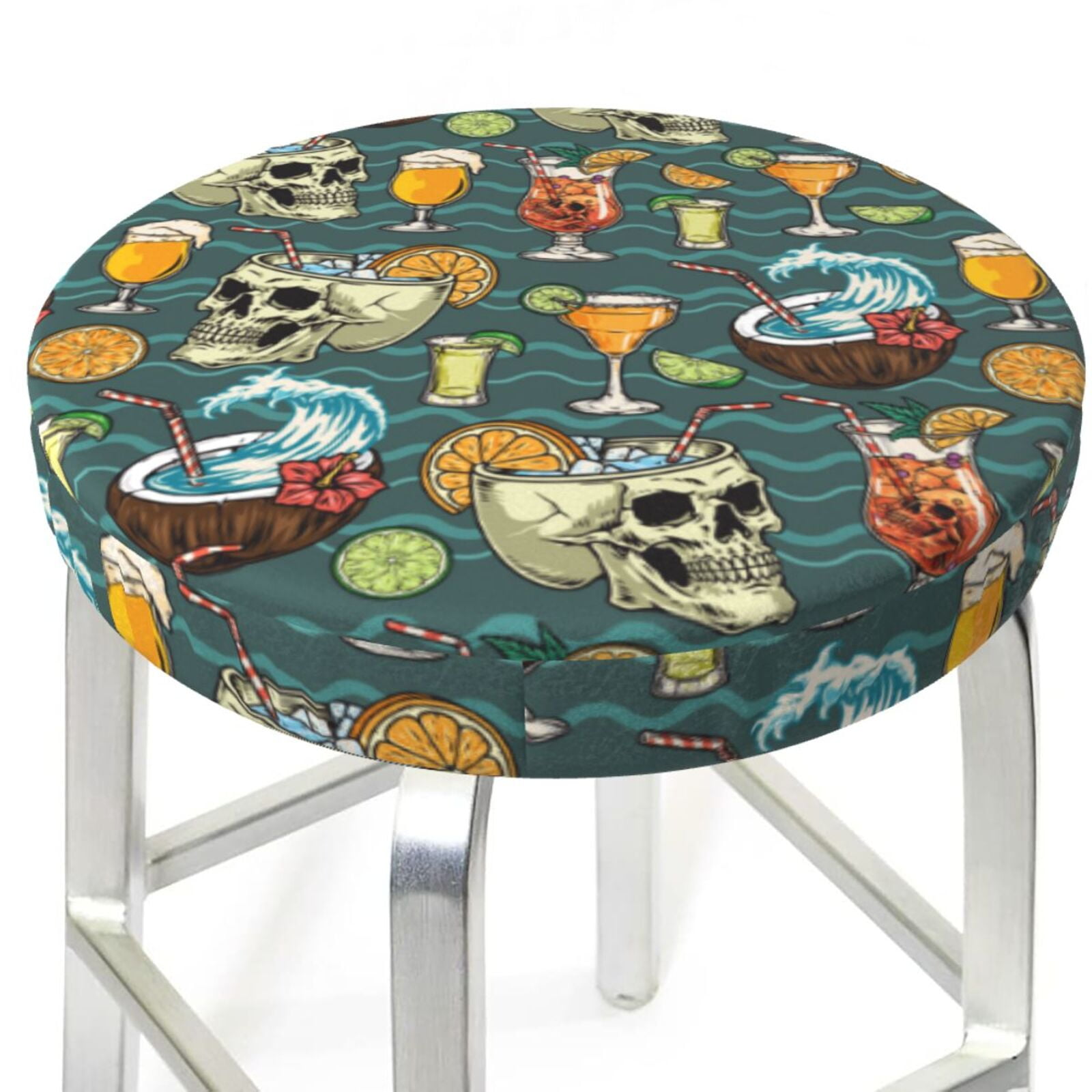 Artistic Drink Coconut Skull Round Bar Stool Seat Covers, Elastic Round ...