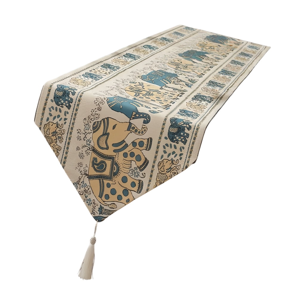 Artistic Elephant Print Table Runner Thick Polyester Fabric Tribal ...