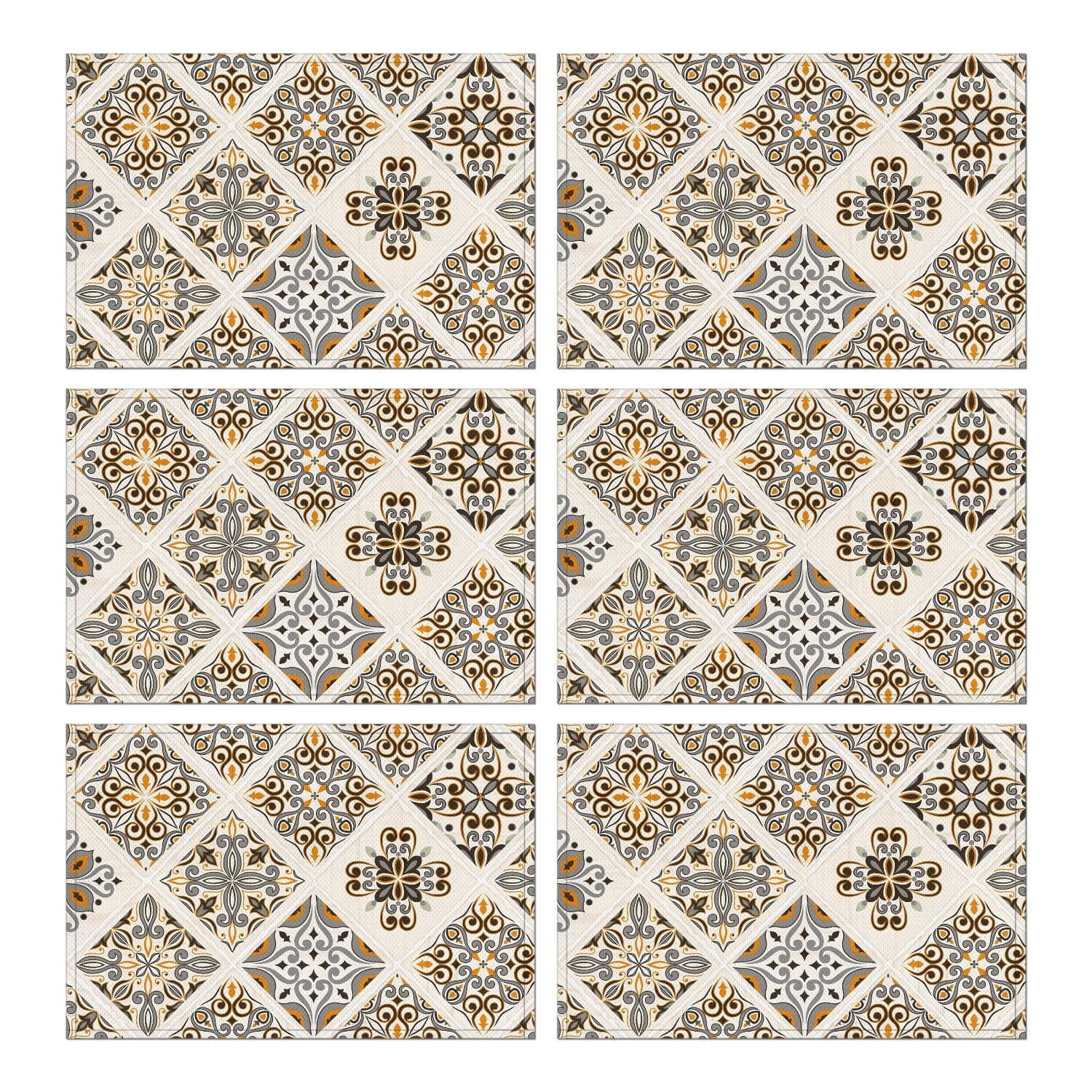 Artistic Ethnic Boho Flax Placemats Set of 6, 12x18 Inch Washable ...