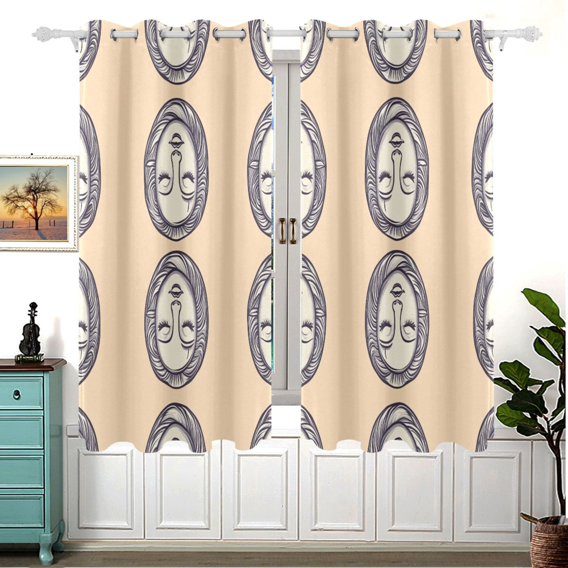 Artistic Facial Patterns 63x55in Window Curtain Panels 63x55in 2-Piece ...