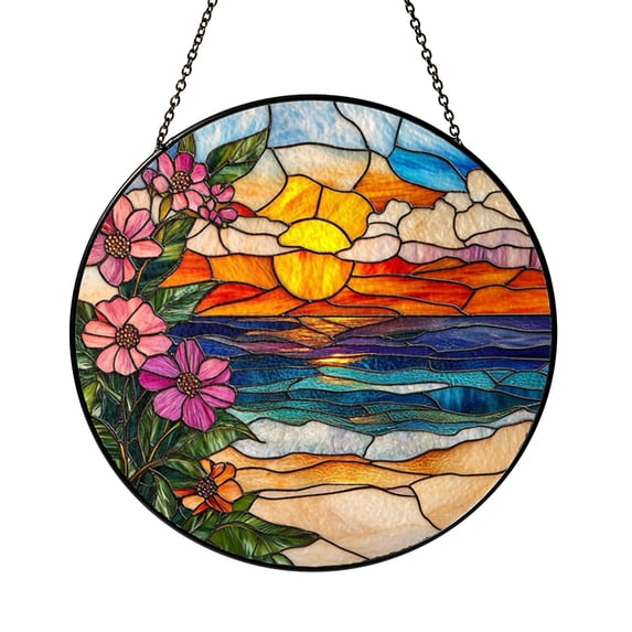 Artistic Fantasy Beach Sunset Stained Glass Suncatcher Window Decor ...