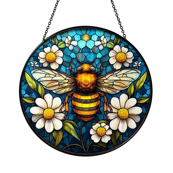 Artistic Fantasy Bee Floral Stained Glass Suncatcher Window Decor ...