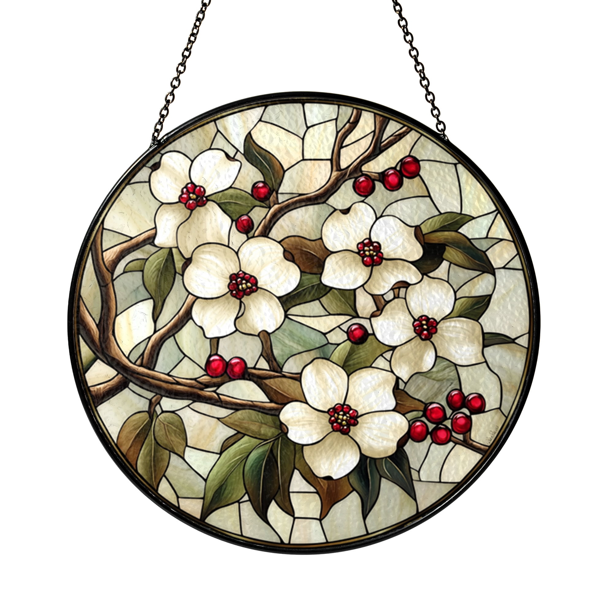 Artistic Fantasy Hawthorn Floral Stained Glass Suncatcher Window Decor ...