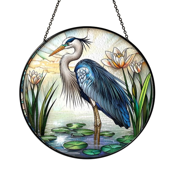 Artistic Fantasy Heron Bird Stained Glass Suncatcher Window Decor ...
