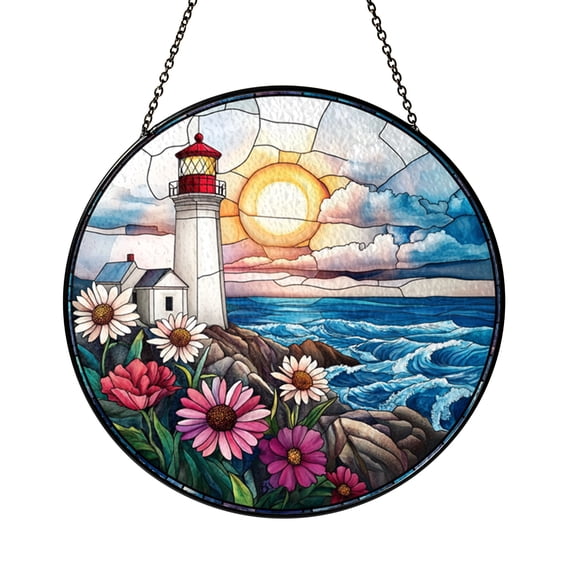 Artistic Fantasy Lighthouse Stained Glass Suncatcher Window Decor ...