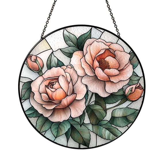 Artistic Fantasy Pink Rose Stained Glass Suncatcher Window Decor ...