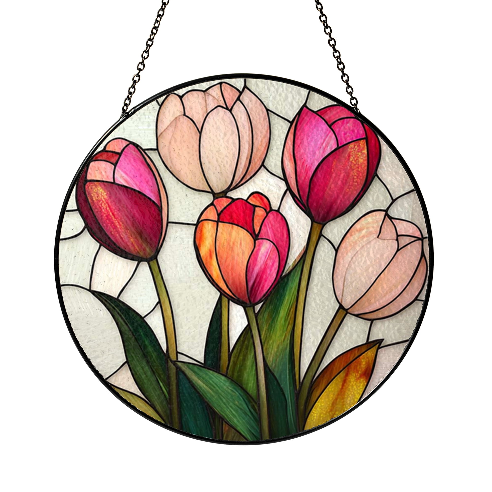 Artistic Fantasy Pink Tulip Stained Glass Suncatcher Window Decor ...