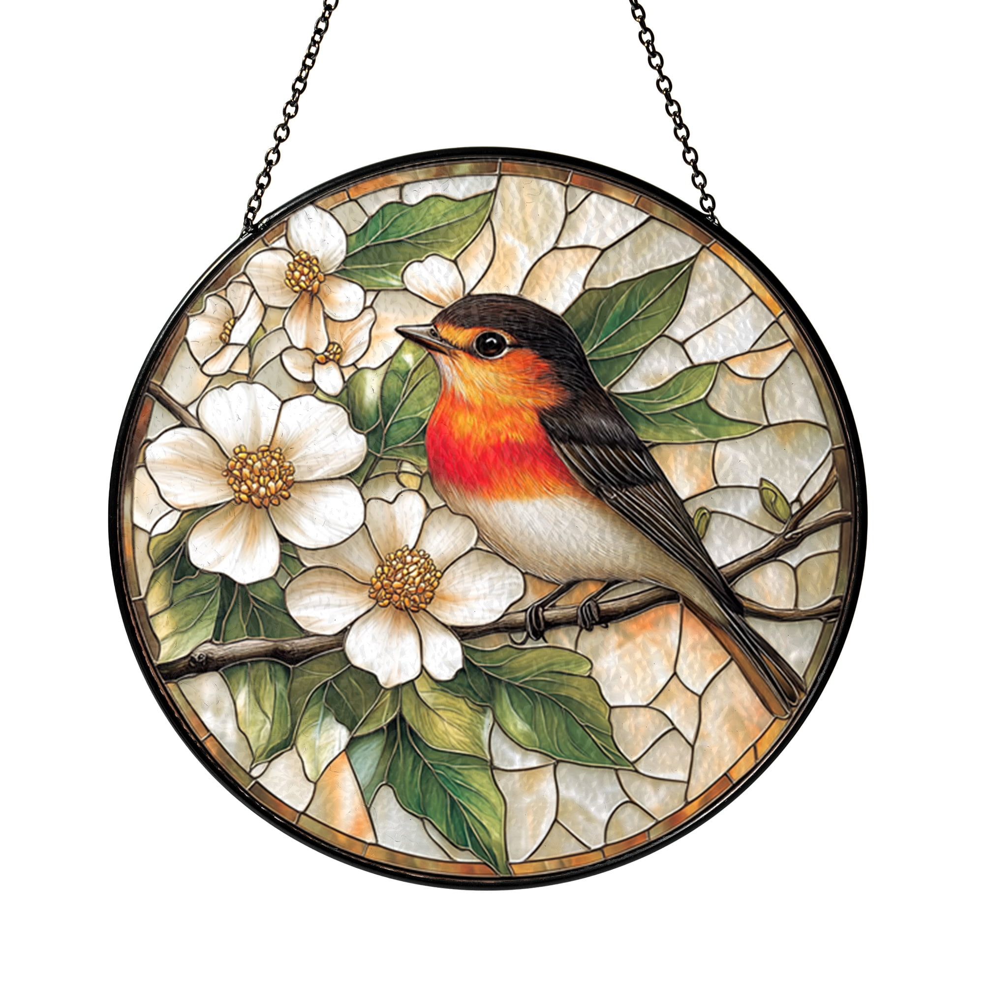 Artistic Fantasy Robin Bird Stained Glass Suncatcher Window Decor ...