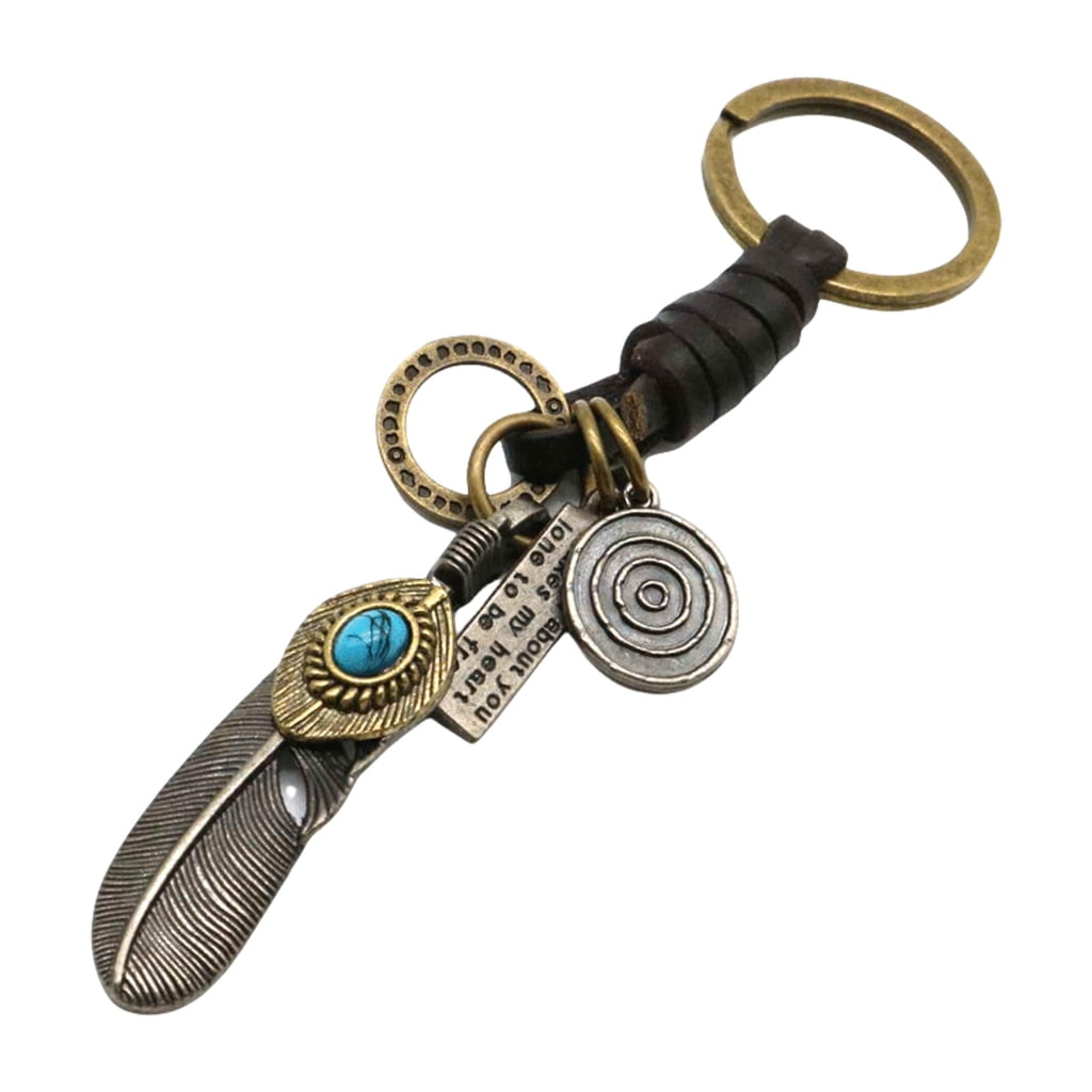 Artistic Feather Key Holder Bag Charm Vintage Key Rings Alloy Texture ...