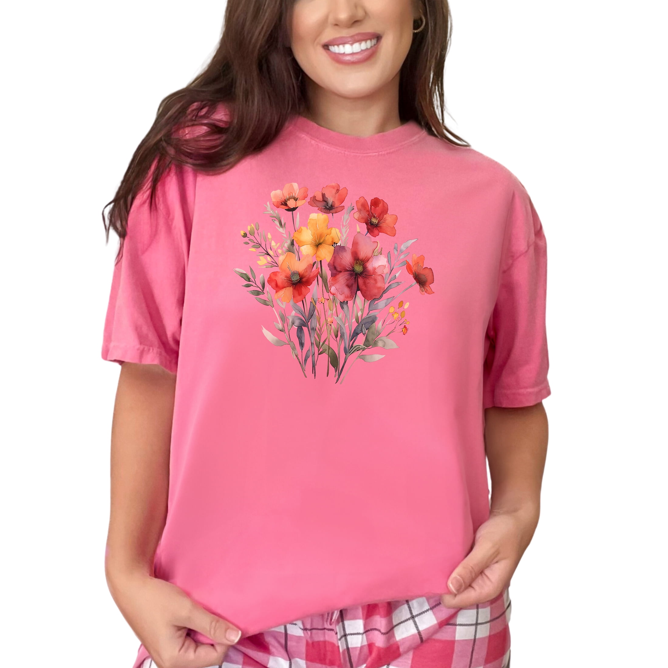 Artistic Floral Design T-Shirt, Vibrant Watercolor Flower Graphic Tee ...