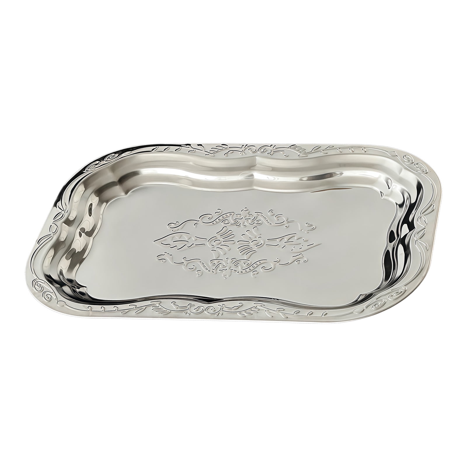 Artistic Floral Engraved Kitchen Serving Platters Steel Trinket Tray ...