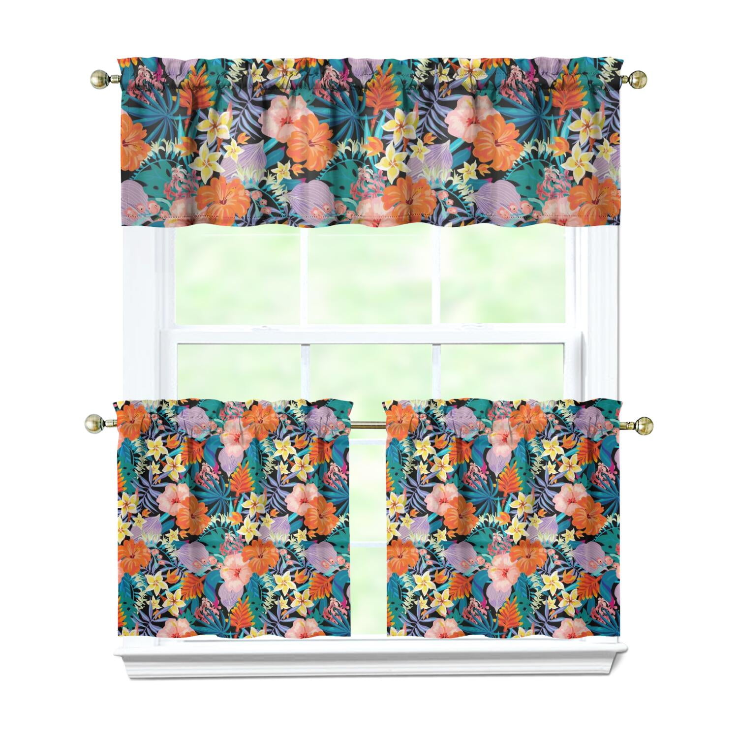 Artistic Floral Kitchen Curtains Set Botanical Bloom Butterfly Bee ...