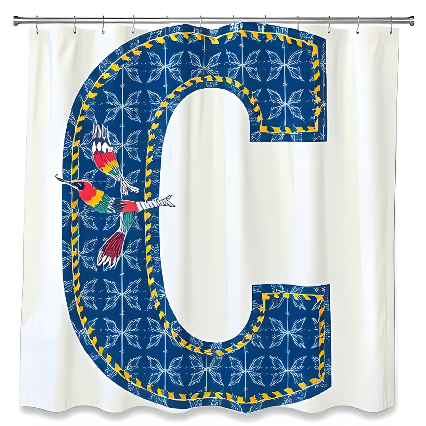 Artistic Floral Letter 'C' Shower Curtain with Design - Blue Background ...