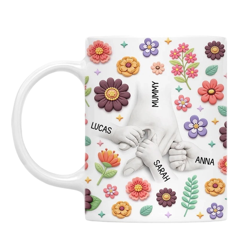 Artistic Florals Print Ceramic Mug Holding Mum Hand Designs Drinking ...