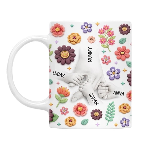 Artistic Florals Print Ceramic Mug Holding Mum Hand Designs Drinking ...