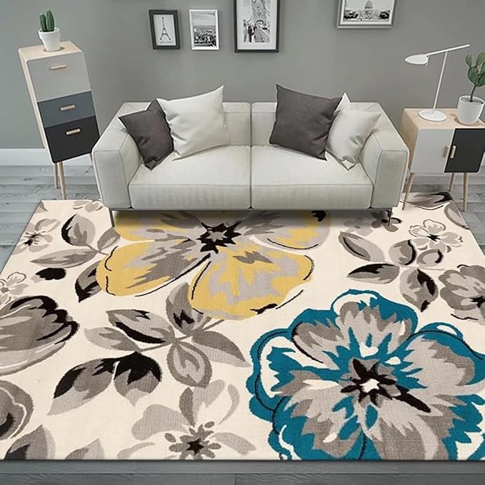Artistic Flowers Painting Pattern Area Rug Modern Floral Print ...