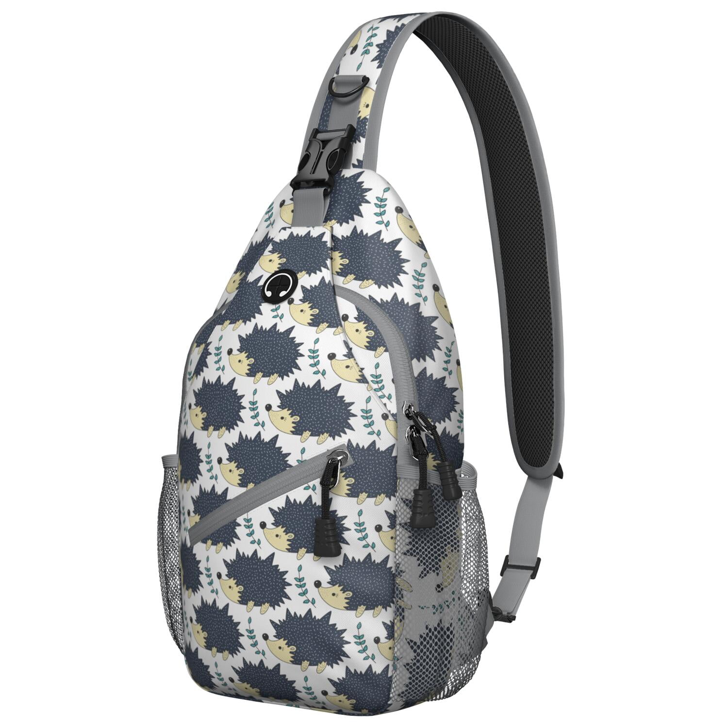 Artistic Forest Tree Scene Sling Backpack with Cute Hedgehog and Floral ...