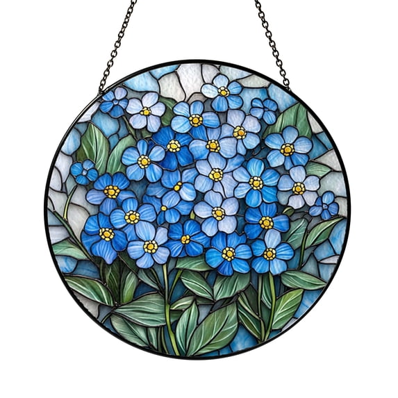 Artistic Forget Me Not Floral Stained Glass Suncatcher Window Decor ...