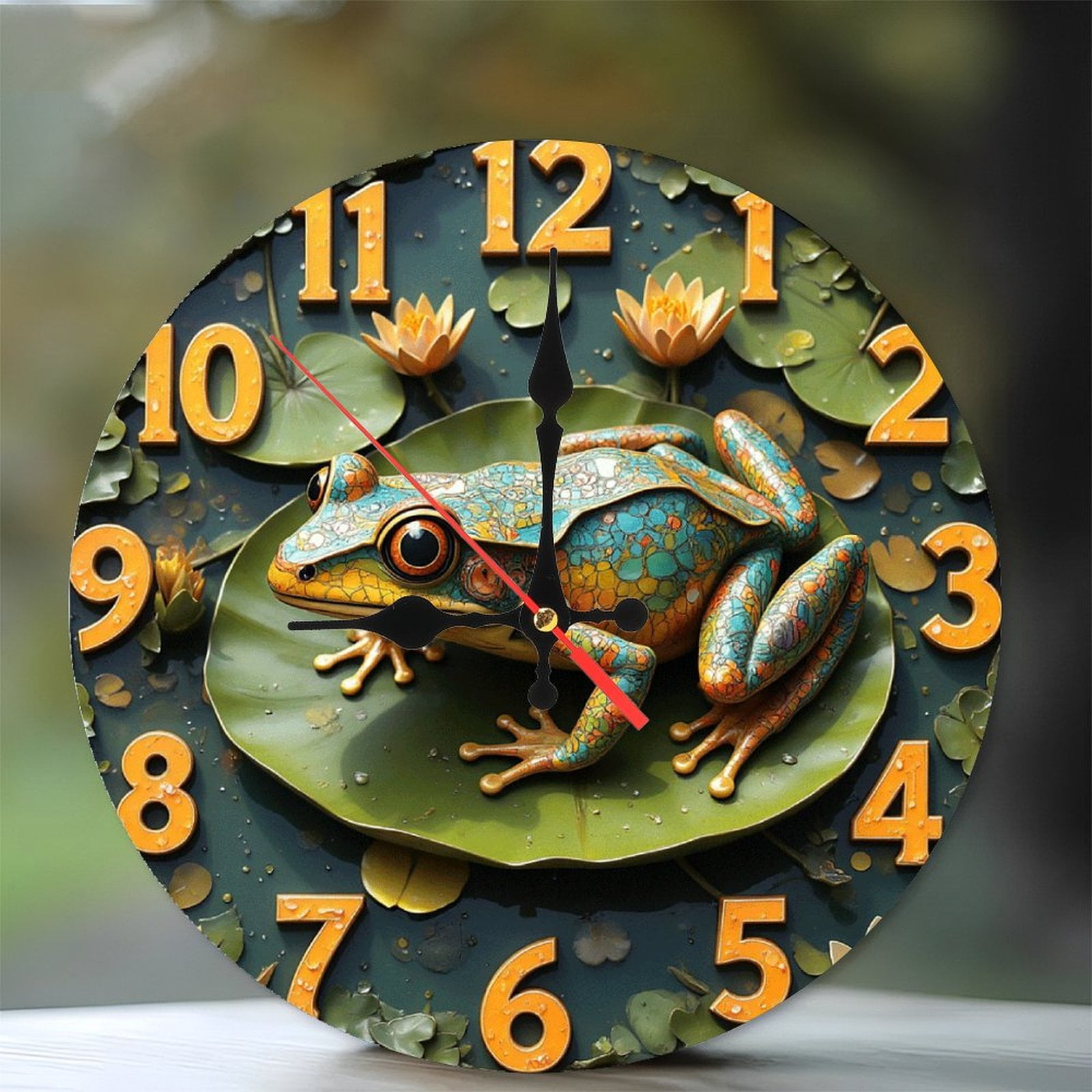 Artistic Frog Clock Decorative Home Wall 10-Inch Silent Wooden Wall Clock, Battery Operated (AA ...