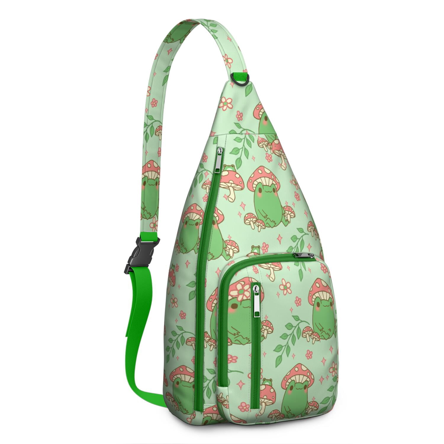 Artistic Frog & Floral Sling Backpack – Watercolor Tree Frog, Mushroom ...