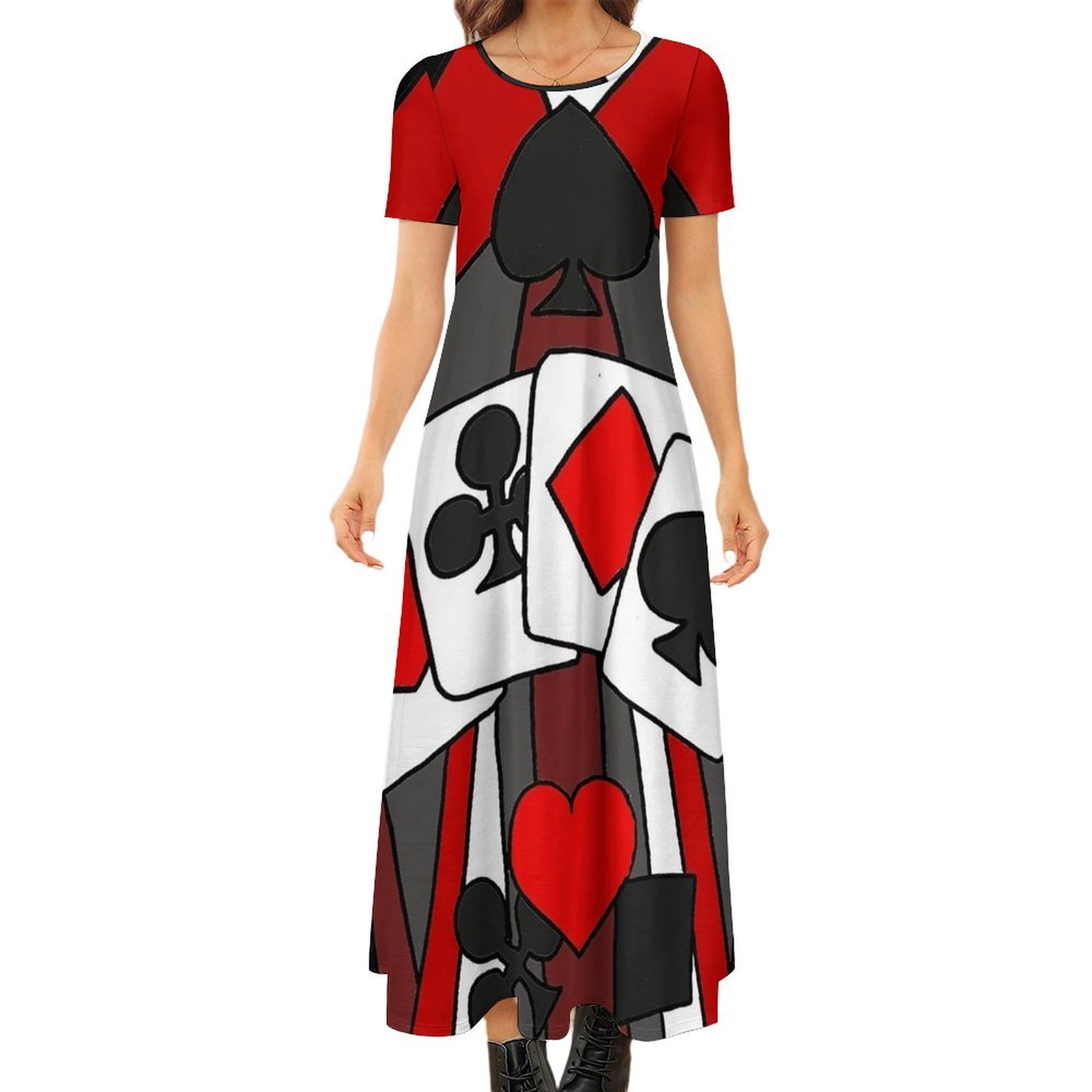 Artistic Fun Playing Cards Abstract Art Maxi Dress for Women Crew Neck ...