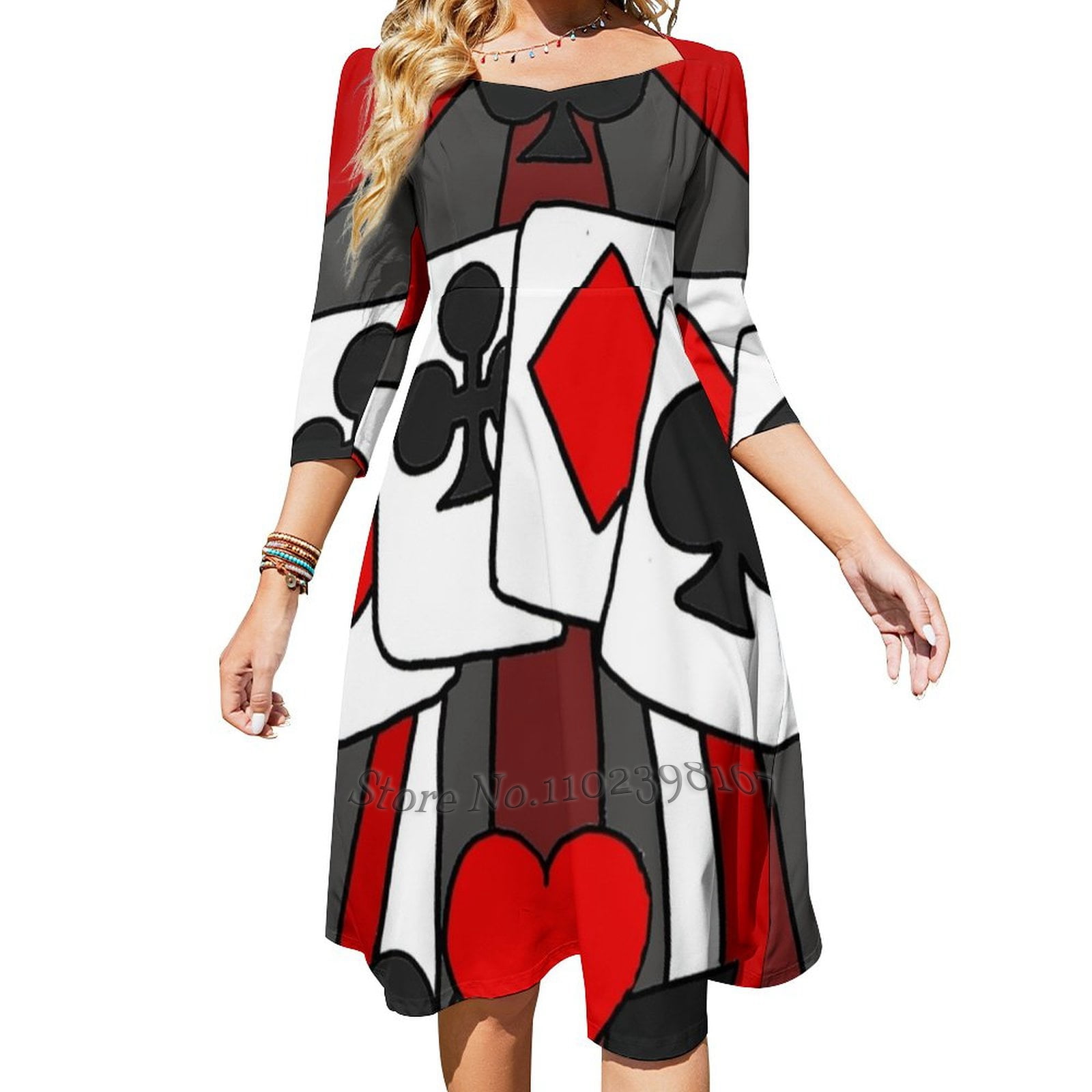 Artistic Fun Playing Cards Abstract Art Square Neck Dress Cute Loose ...